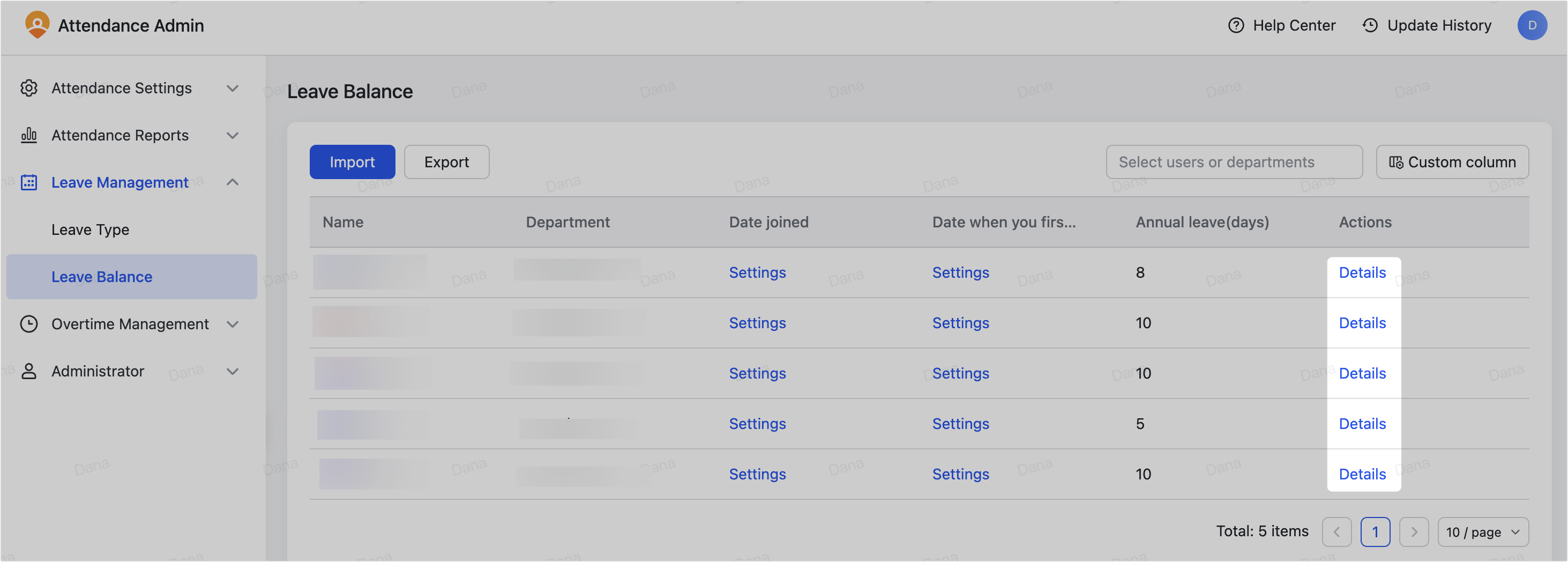 Admin | Manage leave balances
