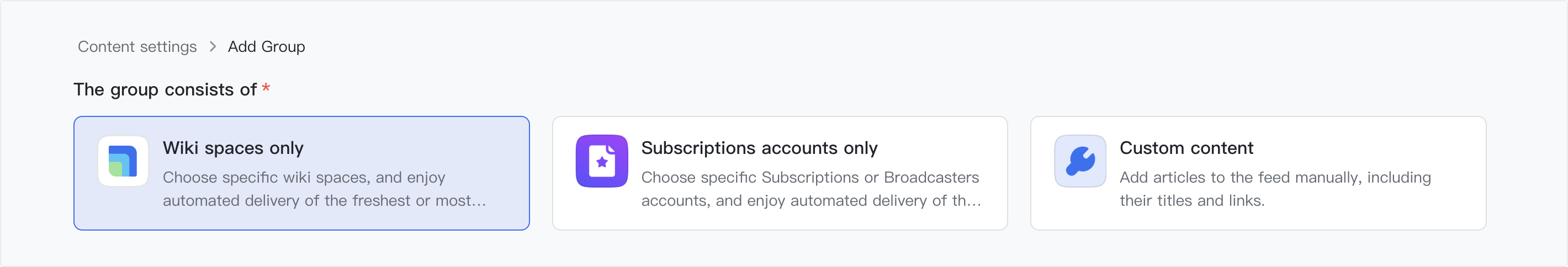Manually configure the content of the Feed List block