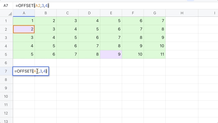 OFFSET function for Sheets