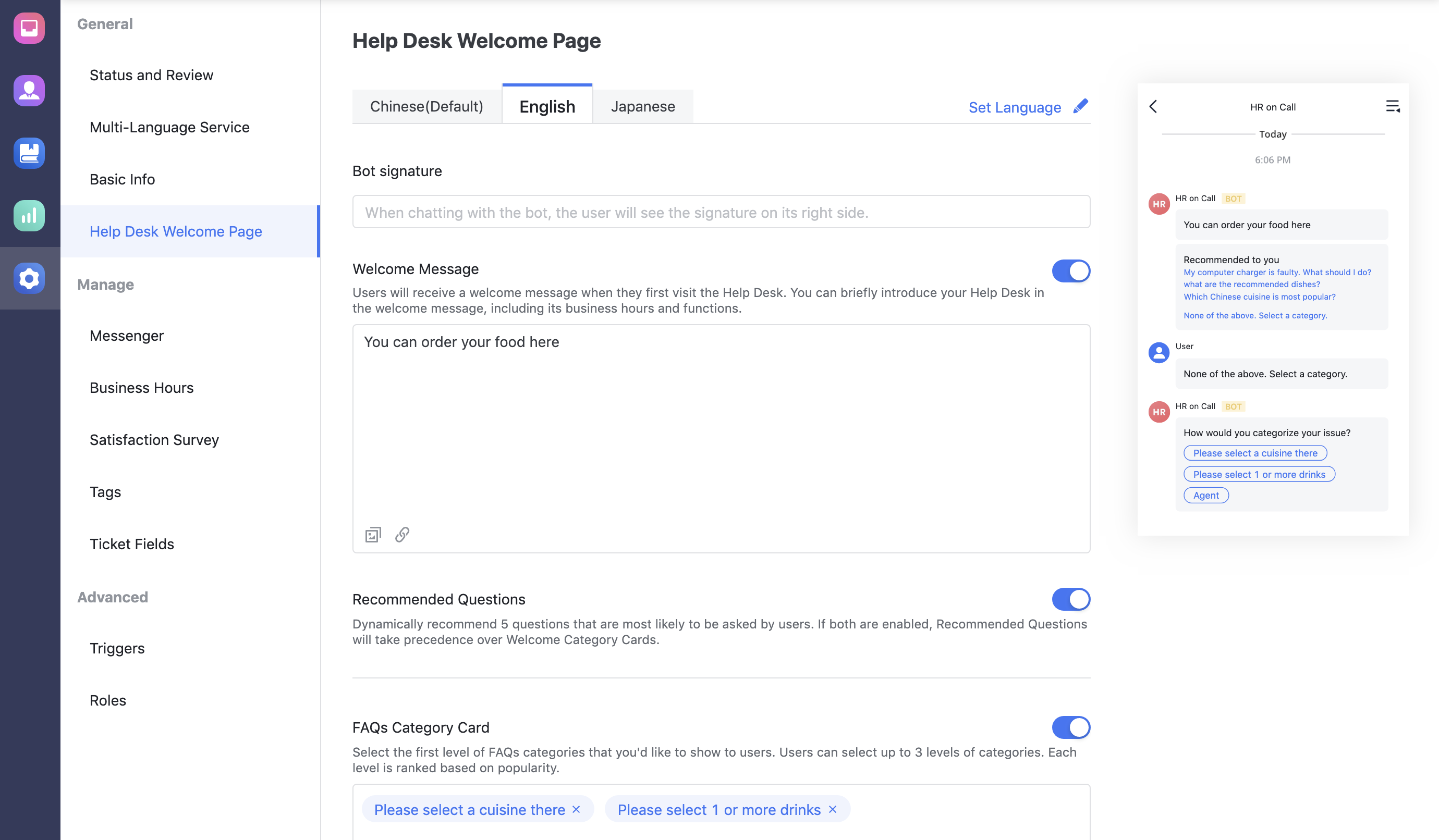 Use multi-language FAQs