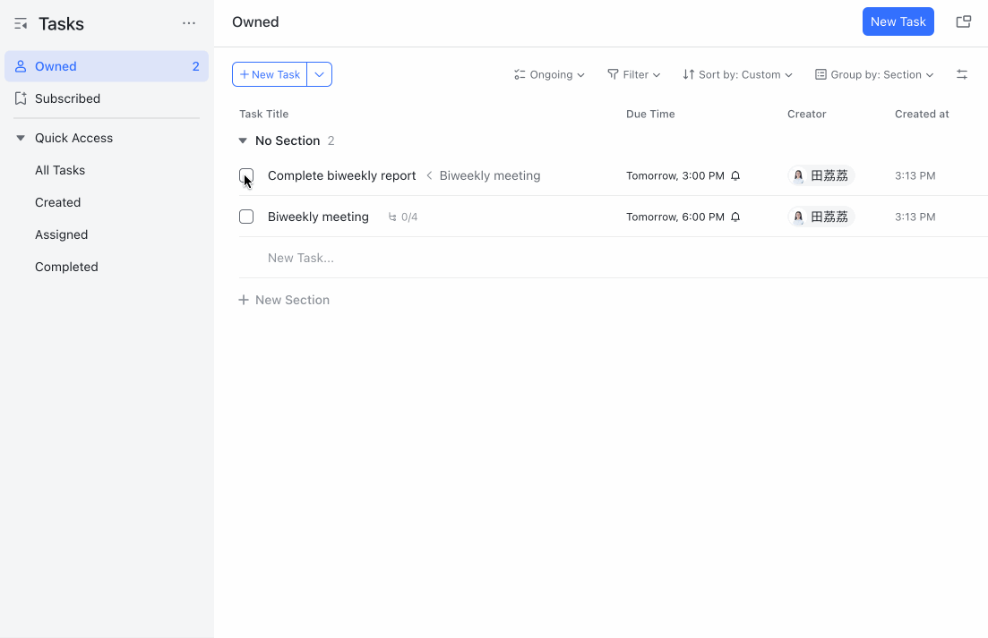 Complete and re-open tasks