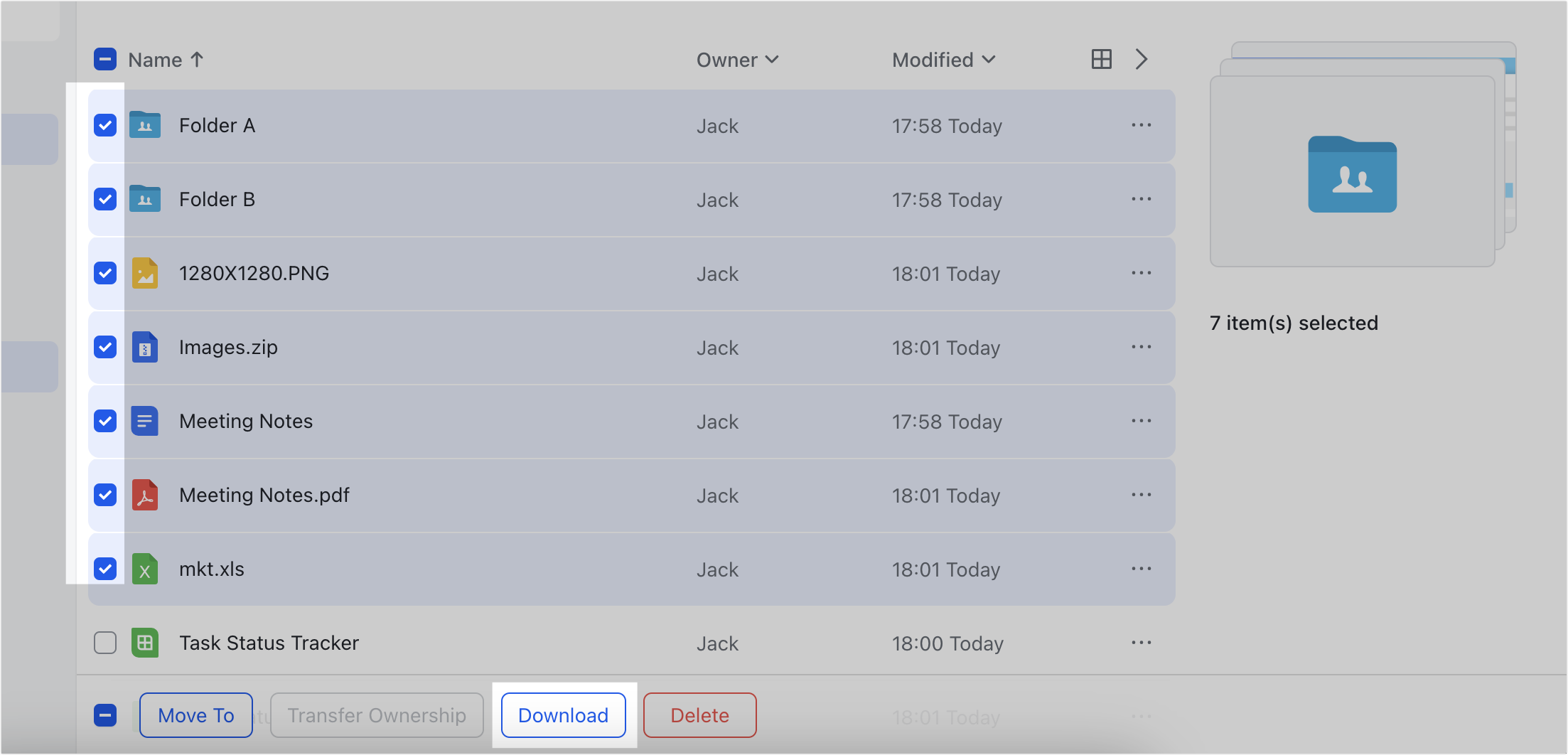 Download documents and folders to your device