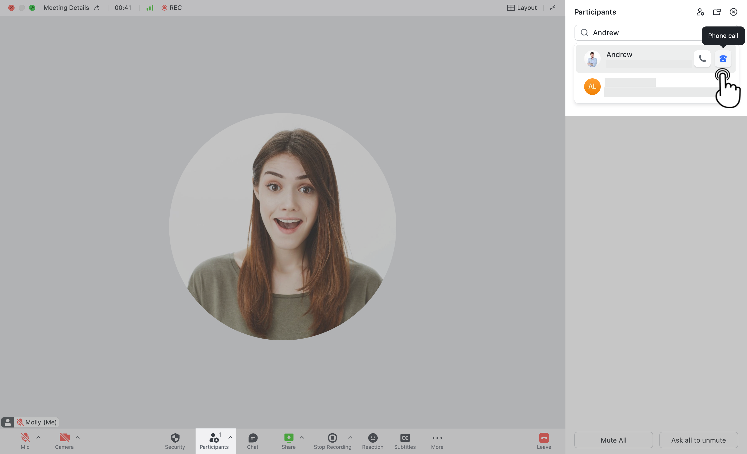 Use the phone function in video meetings