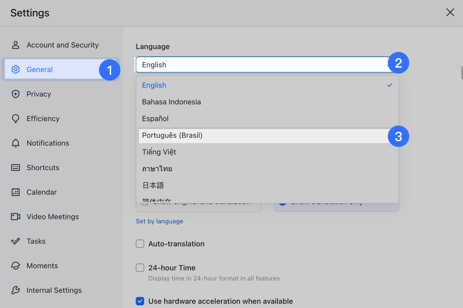 Change the display language